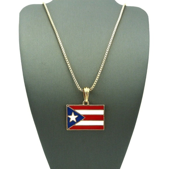 Accessories | Puerto Rico Flag Pendant 2mm 24 Box Chain | Poshmark